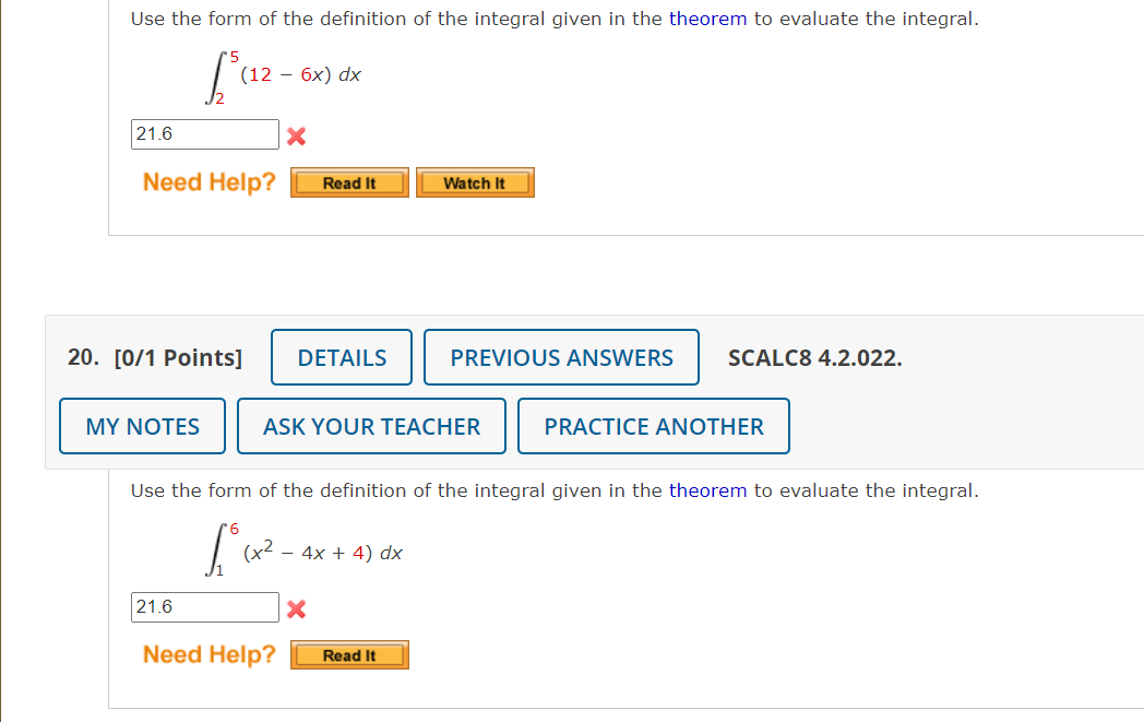 Solved Use the form of the definition of the integral given | Chegg.com