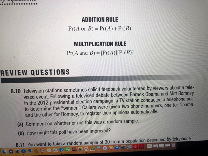 Solved ADDITION RULE Pr(A or B) Pr(A) +Pr(B) MULTIPLICATION | Chegg.com