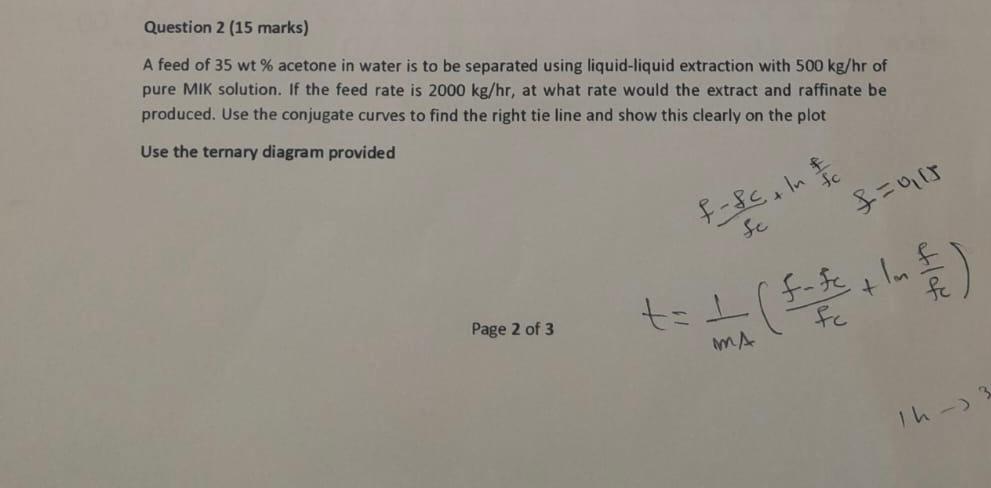 Solved A feed of 35 wt \% acetone in water is to be | Chegg.com