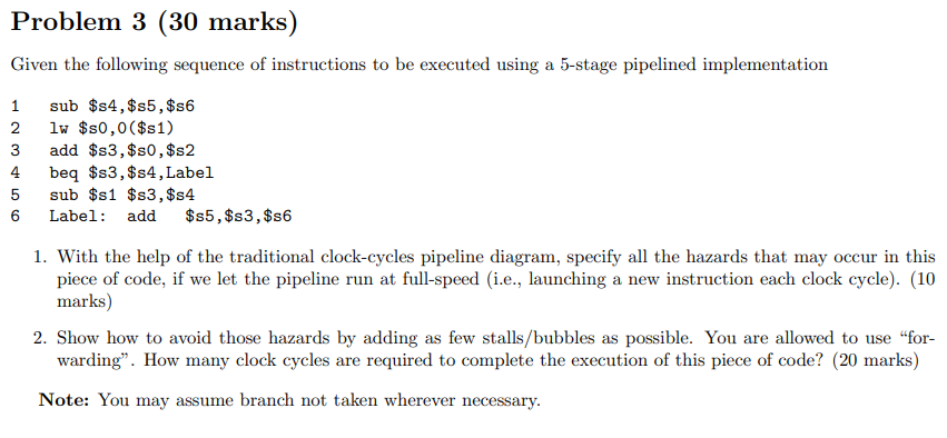 Solved Problem 3 (30 marks) Given the following sequence of | Chegg.com