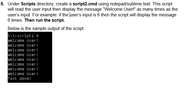 Solved 5. Under Scripts directory, create a script2.cmd | Chegg.com