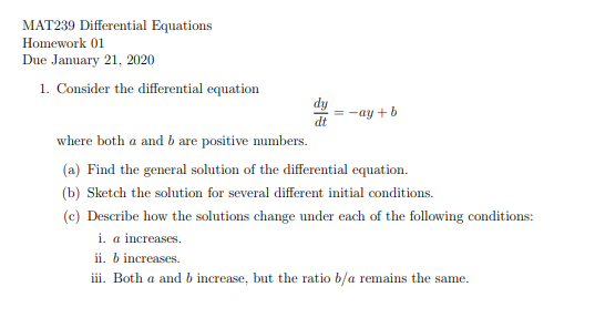 Solved MAT239 Differential Equations Homework 01 Due January | Chegg.com