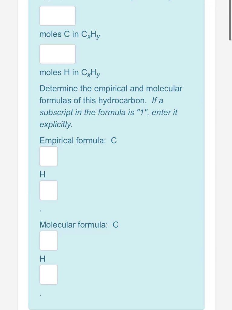 Solved moles C in CxHy moles H in CxHy Determine the | Chegg.com