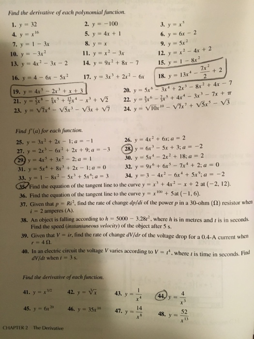 Solved Find the derivative of each polynomial function. | Chegg.com