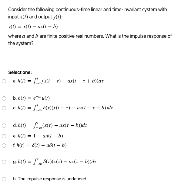 Solved Consider The Following Continuous Time Linear And