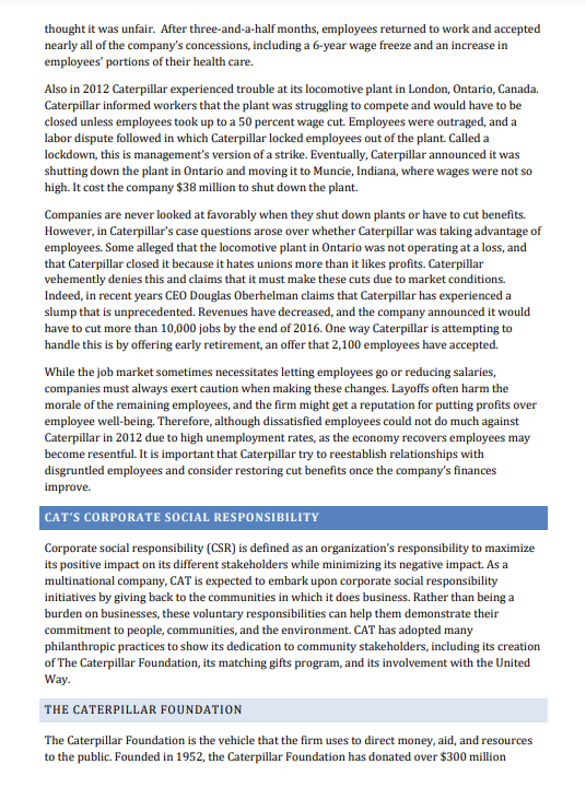 Solved Caterpillar, Inc. Encounters Challenges to Its | Chegg.com
