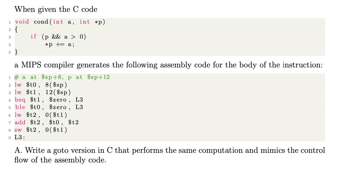Solved When given the C code i void cond(int a, int *p) 2 { | Chegg.com