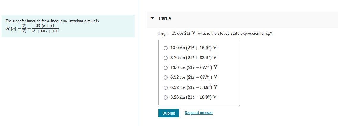 Solved Part A The transfer function for a linear | Chegg.com