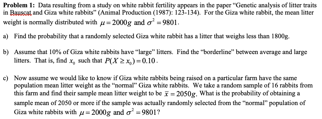 Solved Problem 1: Data resulting from a study on white | Chegg.com