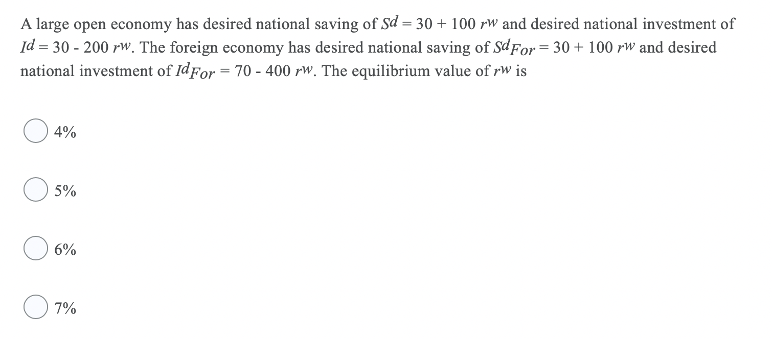 Solved A large open economy has desired national saving of | Chegg.com