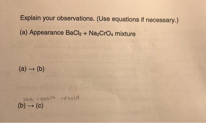 Solved 5. Saturated Barium Chromate 100 BaCl2 appearance | Chegg.com