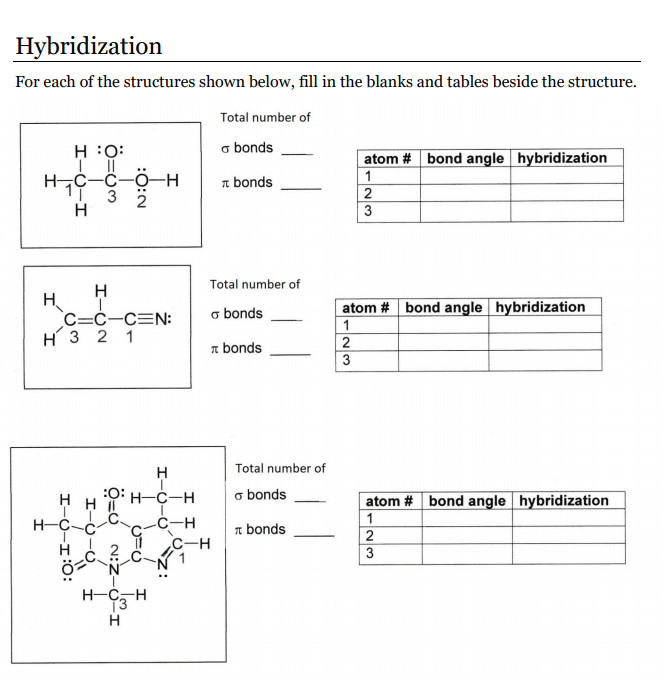 Solved Hybridization For each of the structures shown below, | Chegg.com