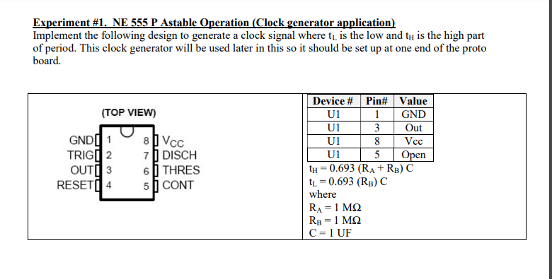 Experiment \#1. NE 555 P Astable Operation (Clock | Chegg.com
