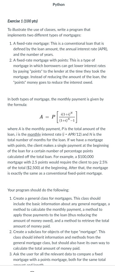 Solved Python Exercise 1 (100 pts) To illustrate the use of | Chegg.com
