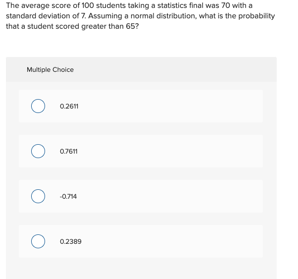 Solved The average score of 100 students taking a statistics | Chegg.com