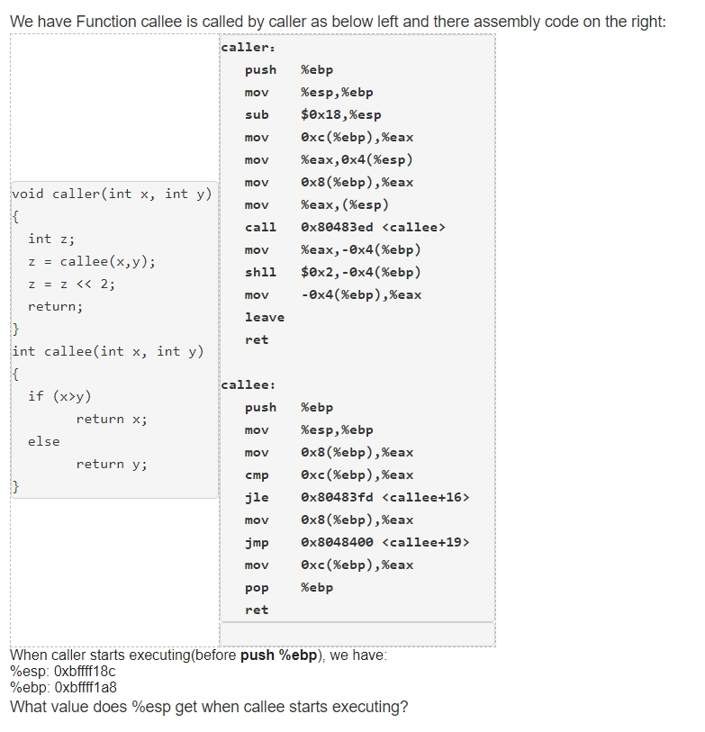 Solved We have Function callee is called by caller as below | Chegg.com