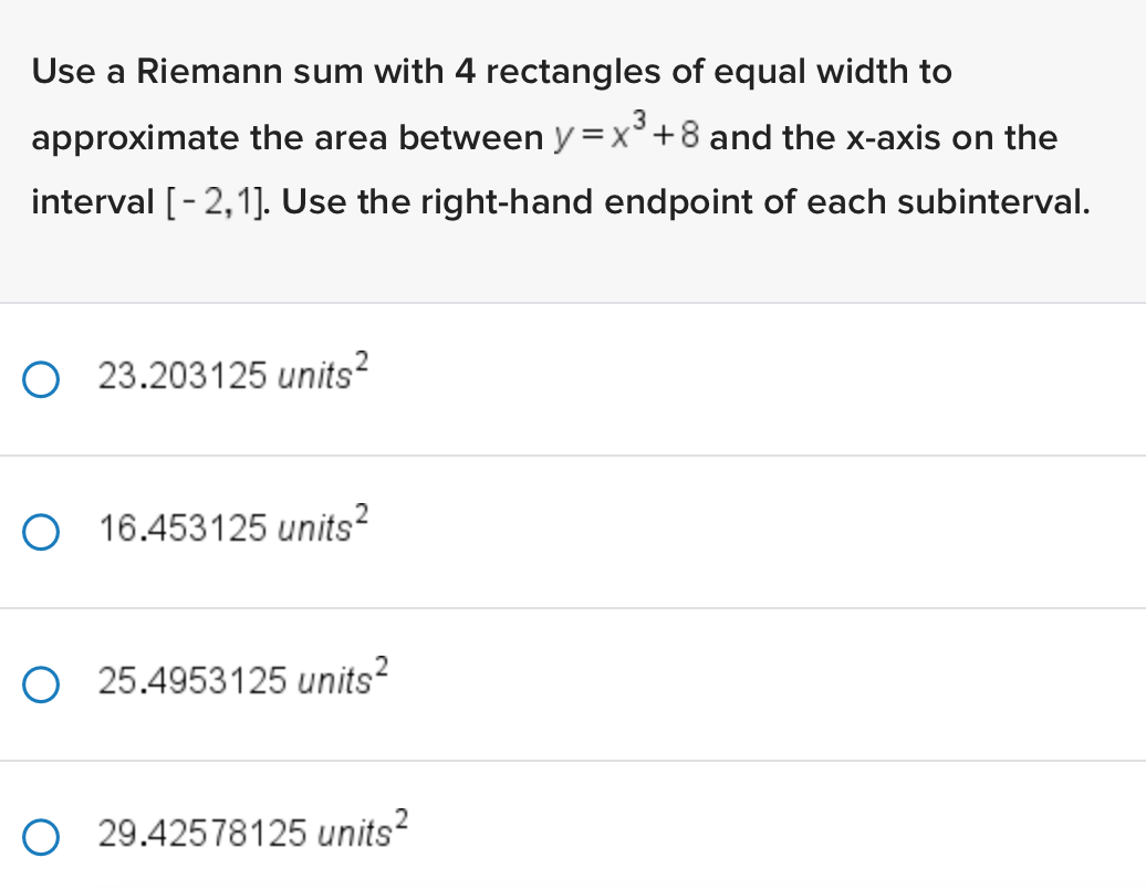 Solved Use a Riemann sum with 4 rectangles of equal width to | Chegg.com