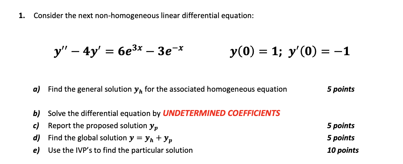 Solved 1. Consider the next non-homogeneous linear | Chegg.com