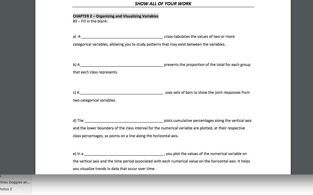 Solved SHOW ALL OF YOUR WORK CHAPTER 2 -Organizing and | Chegg.com