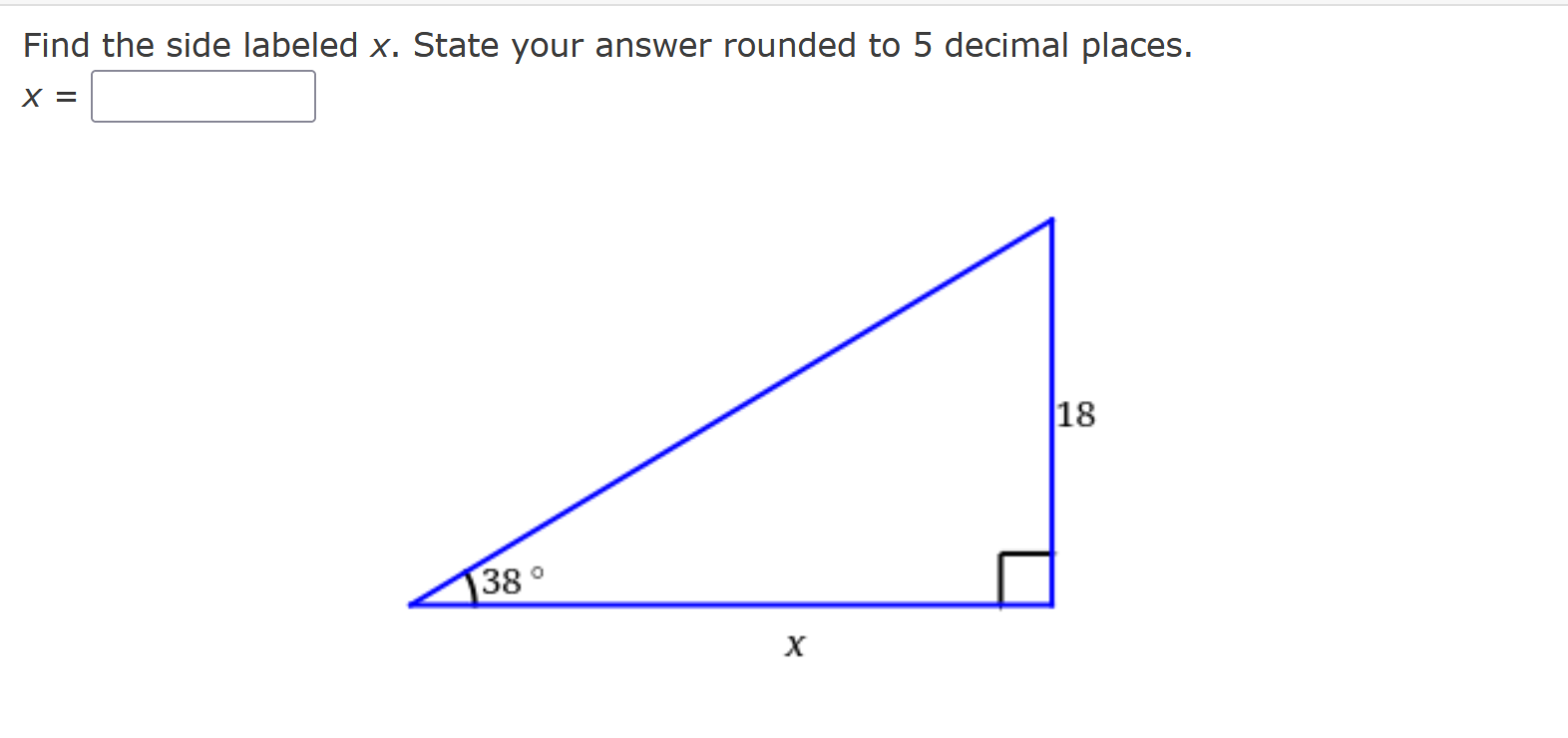 Solved Find the side labeled x. State your answer rounded to | Chegg.com