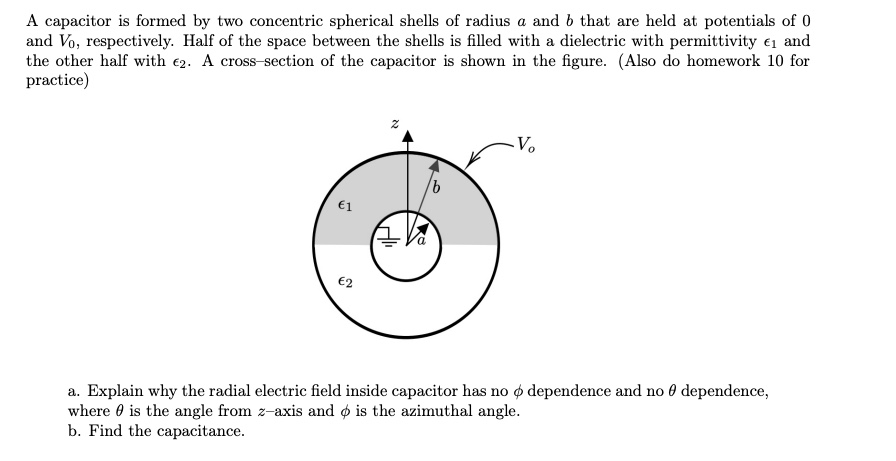 Solved A capacitor is formed by two concentric spherical | Chegg.com