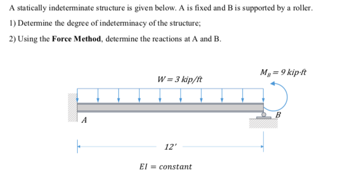 Solved A statically indeterminate structure is given below. | Chegg.com
