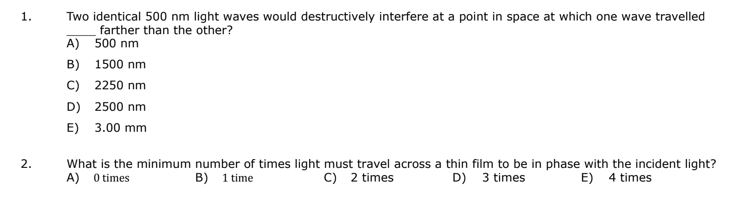 Solved 1. Two identical 500 nm light waves would | Chegg.com