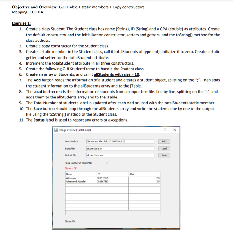 Solved Objective and Overview: GUIJTable + static members + | Chegg.com