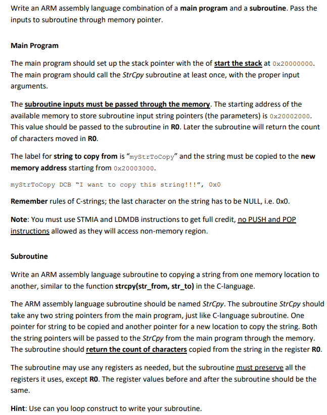 Solved PLEASE HELP TO WRITE THE CODE ARM ASSEMBLY | Chegg.com