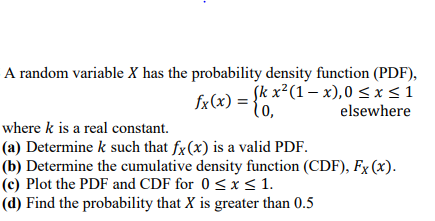 Solved fx(x) = {** A random variable X has the probability | Chegg.com