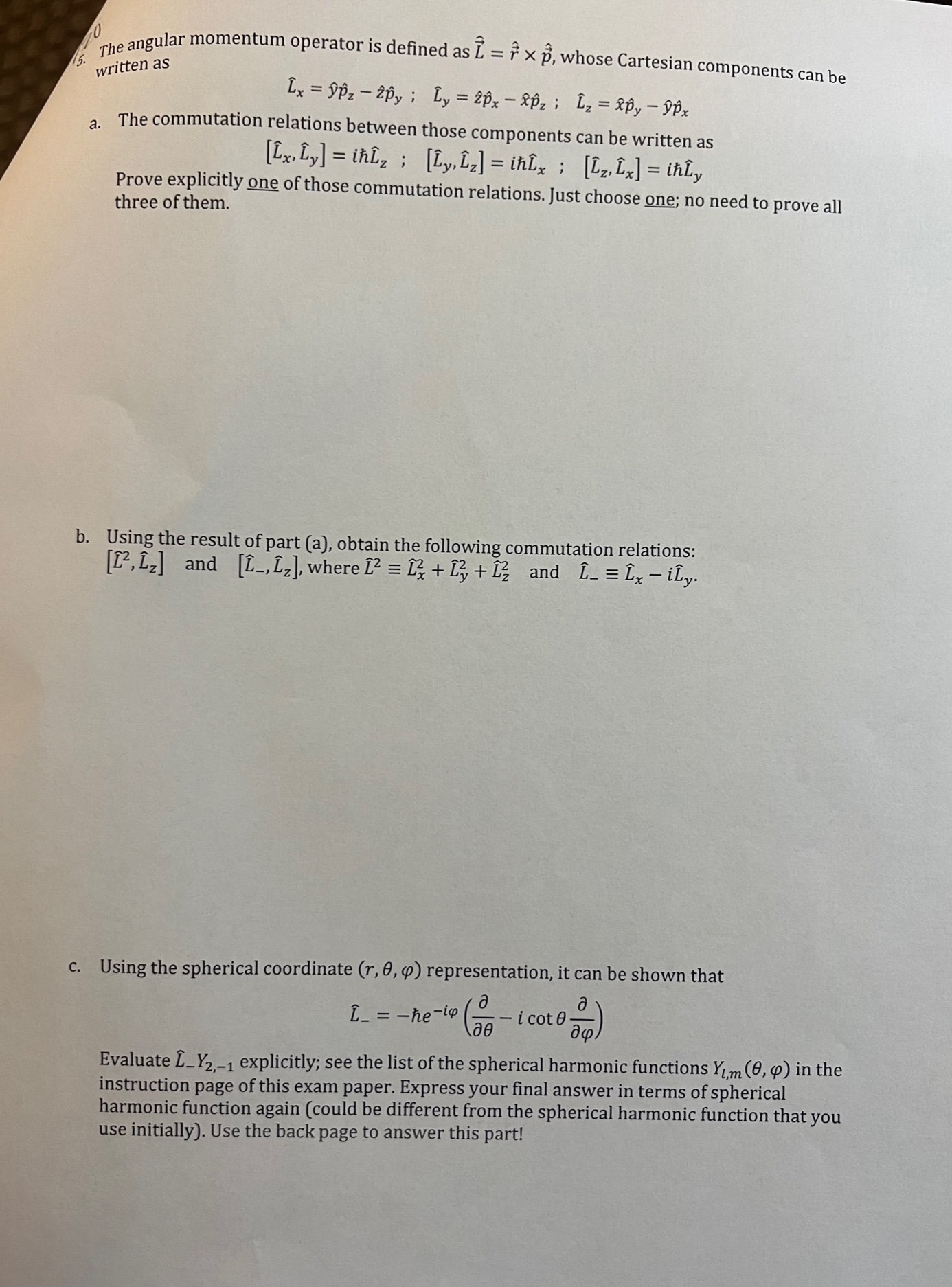 Solved 5. The angular momentum operator is defined as | Chegg.com