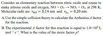 Solved Consider an elementary reaction between nitric oxide | Chegg.com