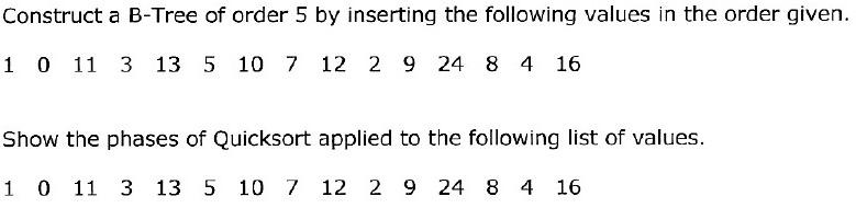 Solved Construct a B-Tree of order 5 by inserting the | Chegg.com