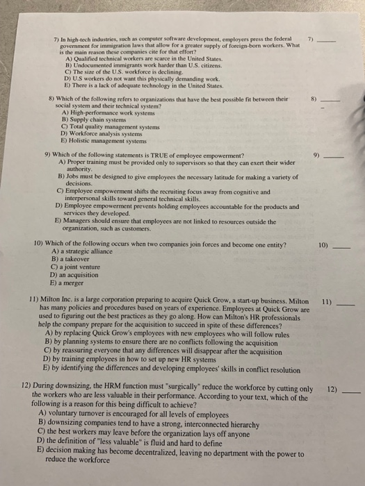 Solved 7) In high-tech industries, such as computer software | Chegg.com