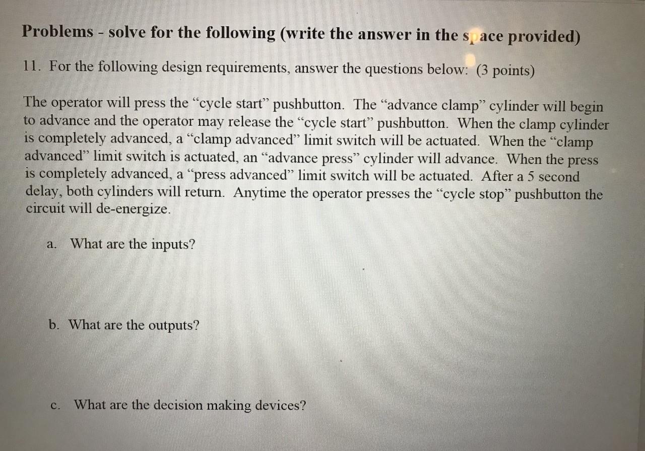 Solved Problems - solve for the following (write the answer | Chegg.com