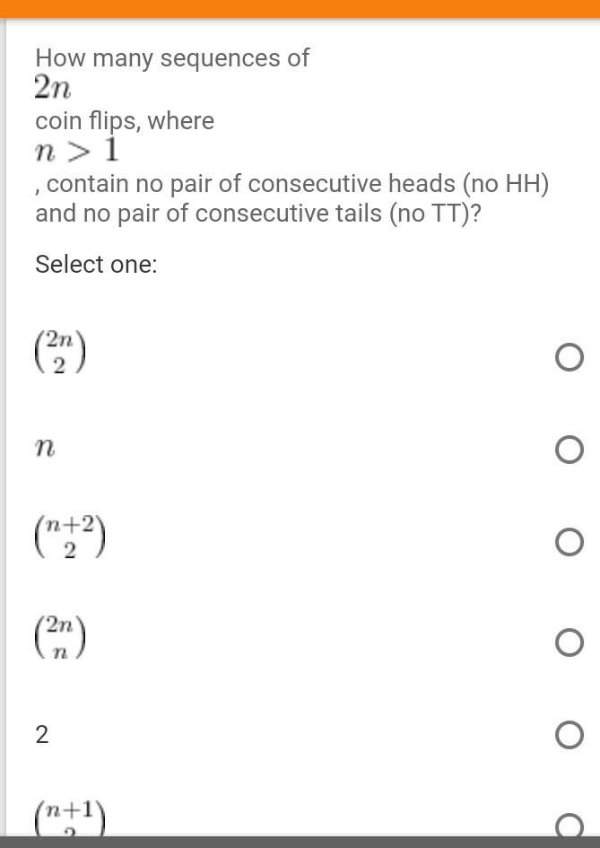Solved How many sequences of 2n coin flips, where n1 contain | Chegg.com