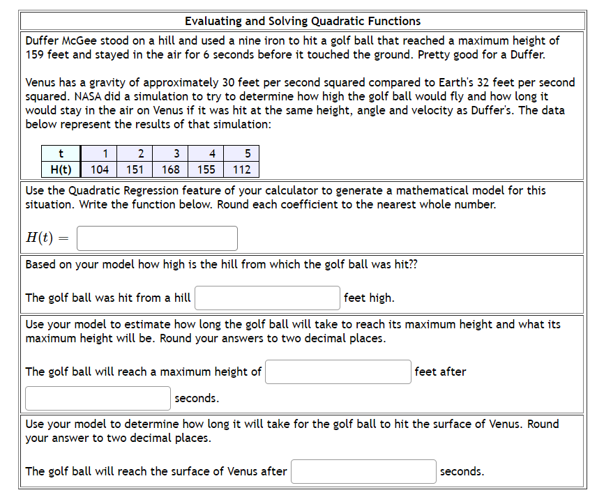 Solved Evaluating and Solving Quadratic Functions Duffer | Chegg.com
