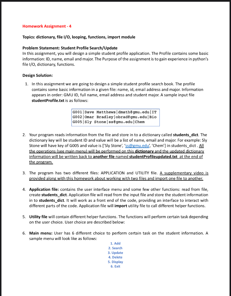 Solved Homework Assignment - 4 Topics: dictionary, file 1/0, | Chegg.com