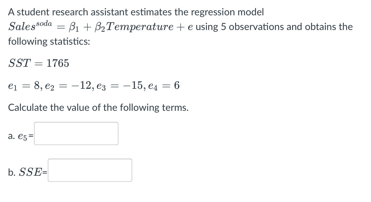 Solved A student research assistant estimates the regression | Chegg.com