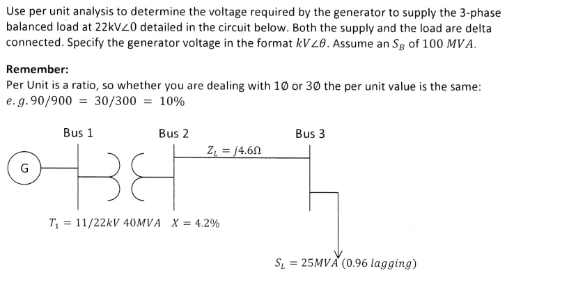 Solved Use per unit analysis to determine the voltage | Chegg.com