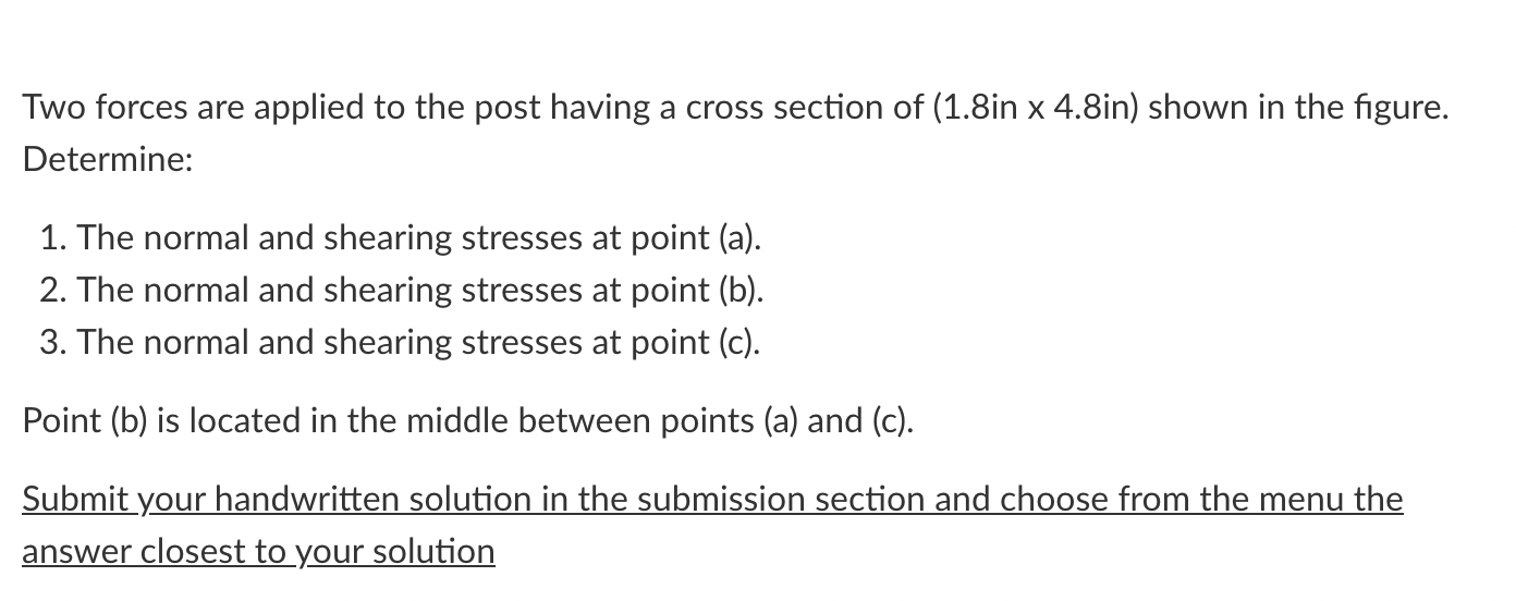 Solved Two forces are applied to the post having a cross | Chegg.com