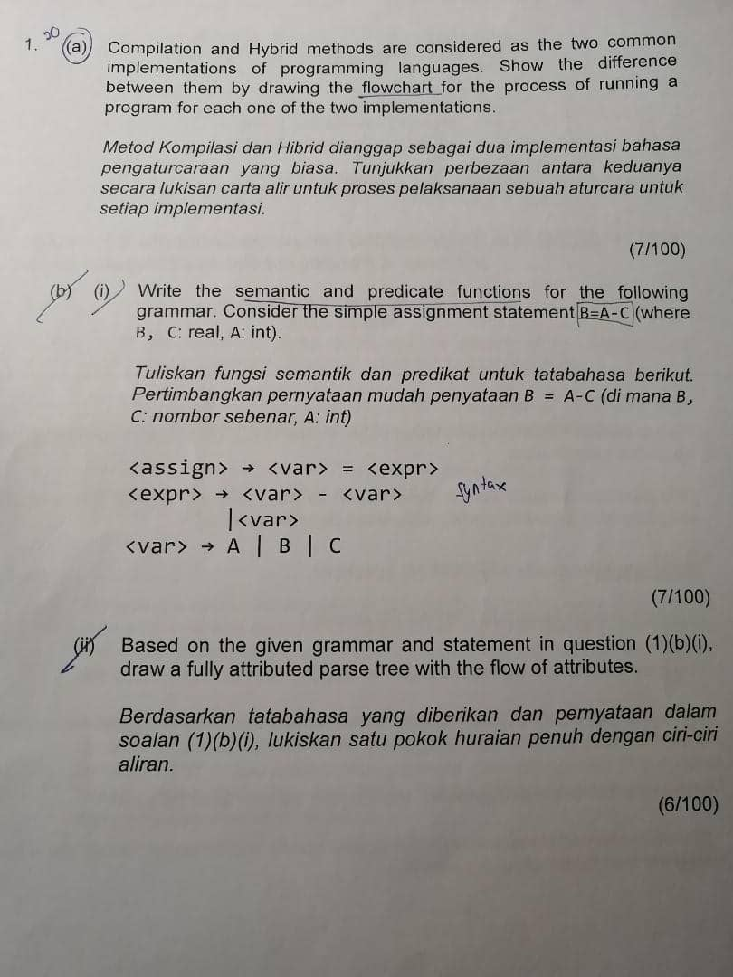 Solved 1. (a) com Compilation and Hybrid methods are | Chegg.com