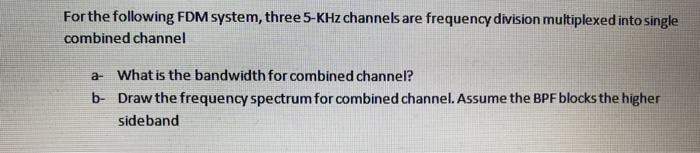 Solved For the following FDM system, three 5-KHz channels | Chegg.com