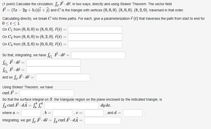 Solved (1 point) Calculate the circulation, ScF. dr, in two | Chegg.com