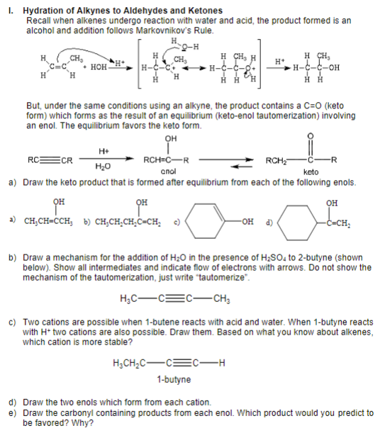 Solved 1. Hydration of Alkynes to Aldehydes and Ketones | Chegg.com