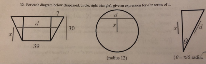 Solved 32. For each diagram below (trapezoid, circle, right | Chegg.com