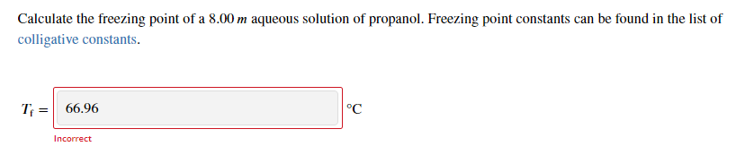 Solved Calculate the freezing point of a 8.00 m aqueous | Chegg.com