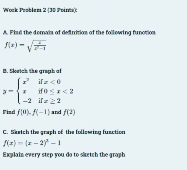 Solved A. Find the domain of definition of the following | Chegg.com