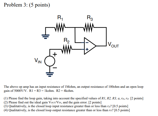 Solved Problem 3: (5 points) R1 R3 R2 VOUT + VIN The above | Chegg.com