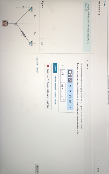 Solved Problem 3.18 7of16 The spring DB has an unstretched | Chegg.com